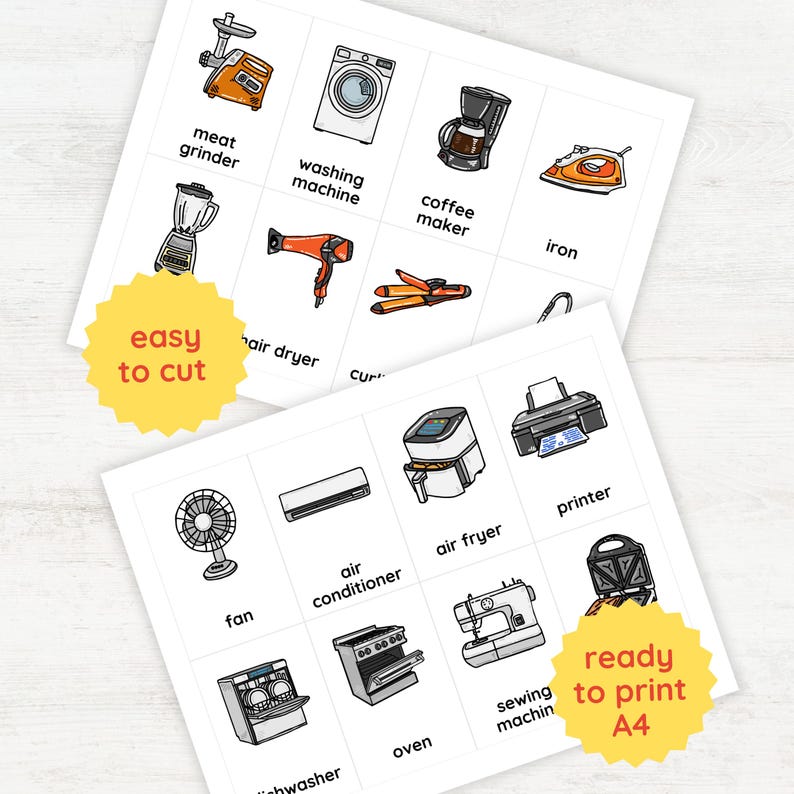 40 HOME APPLIANCES Flash Cards | Kitchen Electronic Household Devices ...