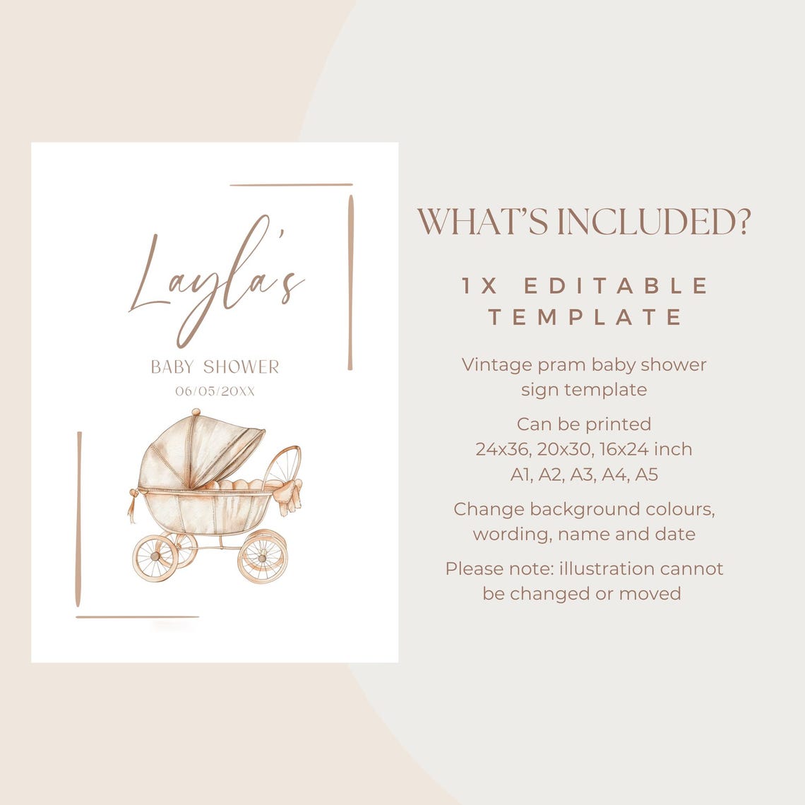 Vintage Pram Baby Shower Sign, Welcome Poster, Editable Template for ...