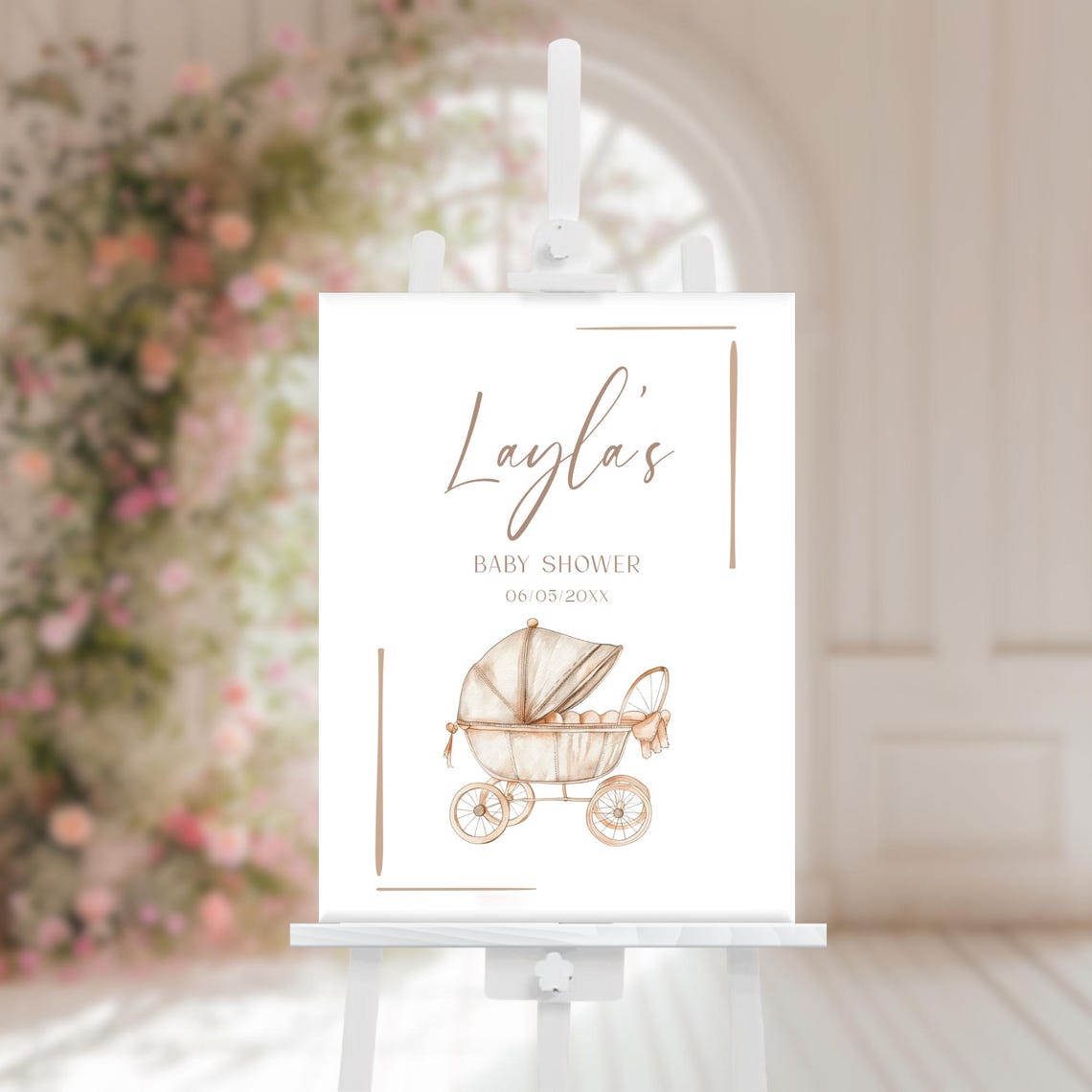 Vintage Pram Baby Shower Sign, Welcome Poster, Editable Template for ...