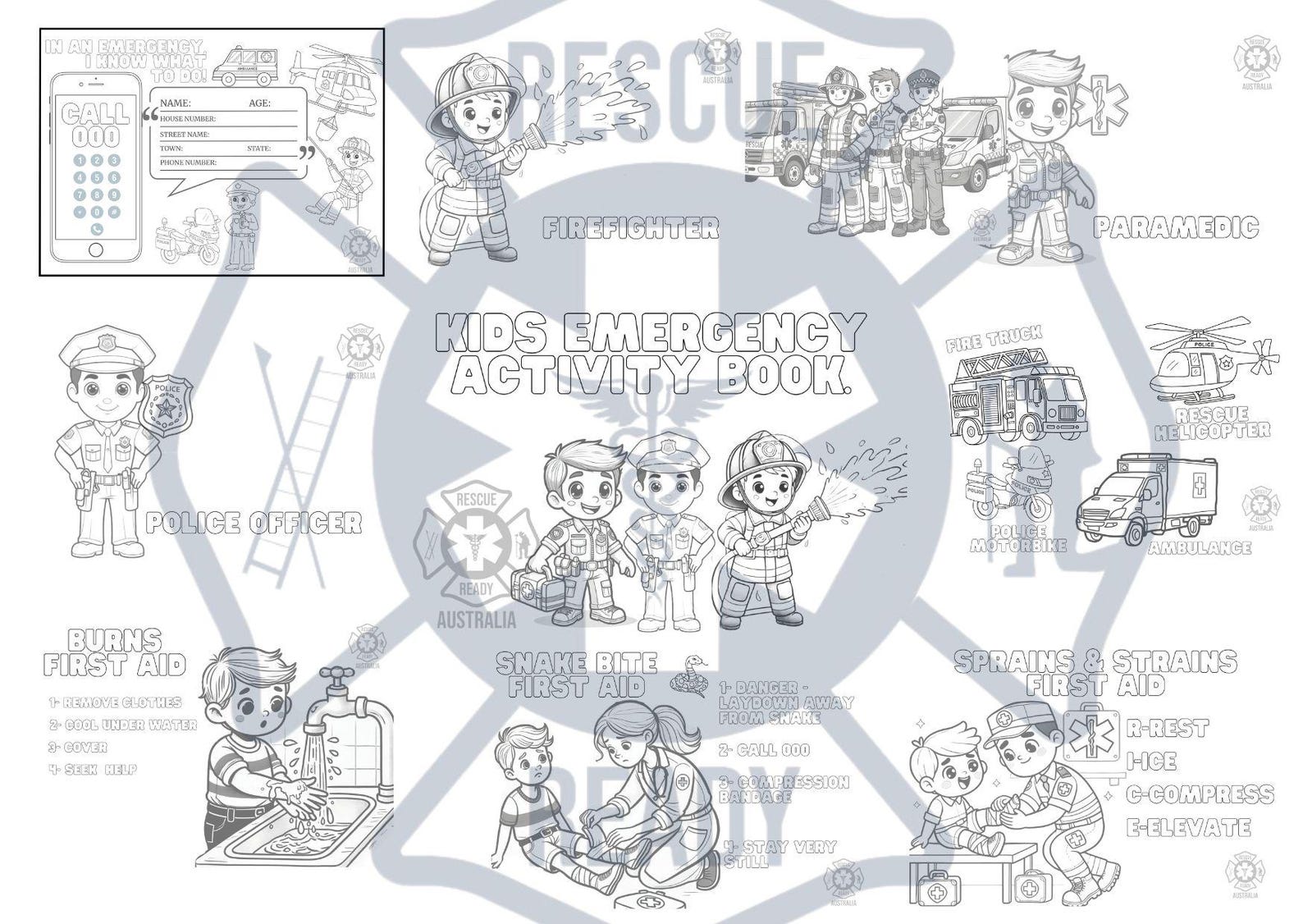 Kids Educational First-aid Emergency Activity Book 000 Colouring Child ...
