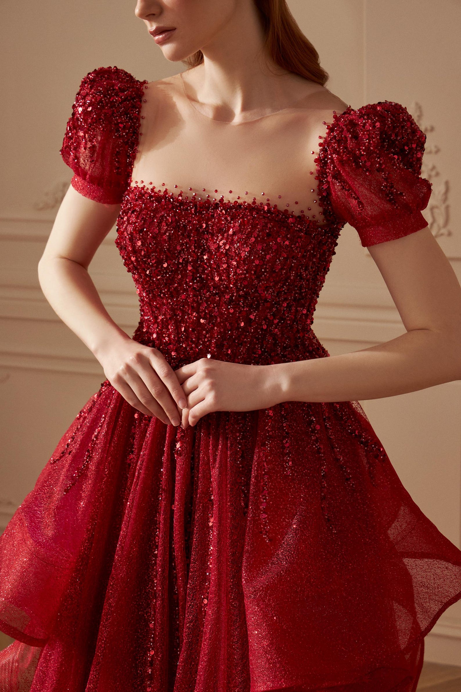 Red Henna Bridal Gown – Sparkling Stone Details, Ruffled Skirt - Etsy