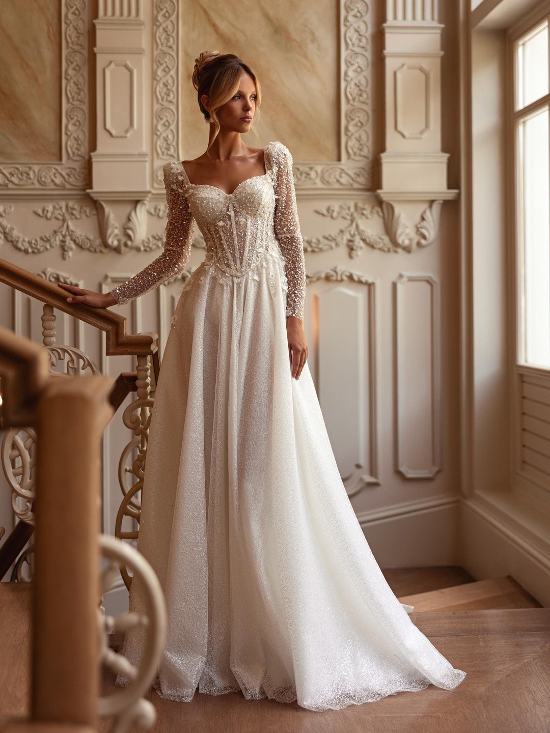 Vagzalli Helen Wedding Dress, 3D Floral Lace Corset Gown, Sparkly Tulle ...