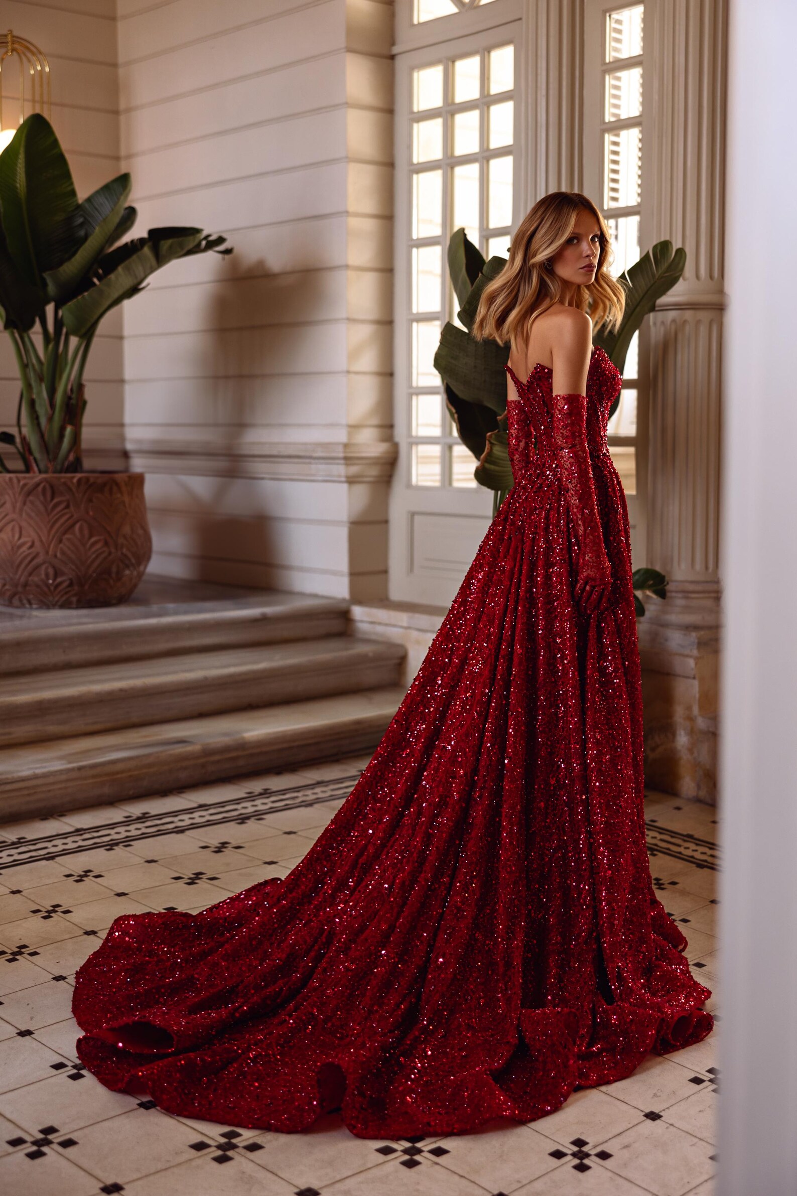 Burgundy Mermaid-style Henna Dress With French Lace and Stone ...