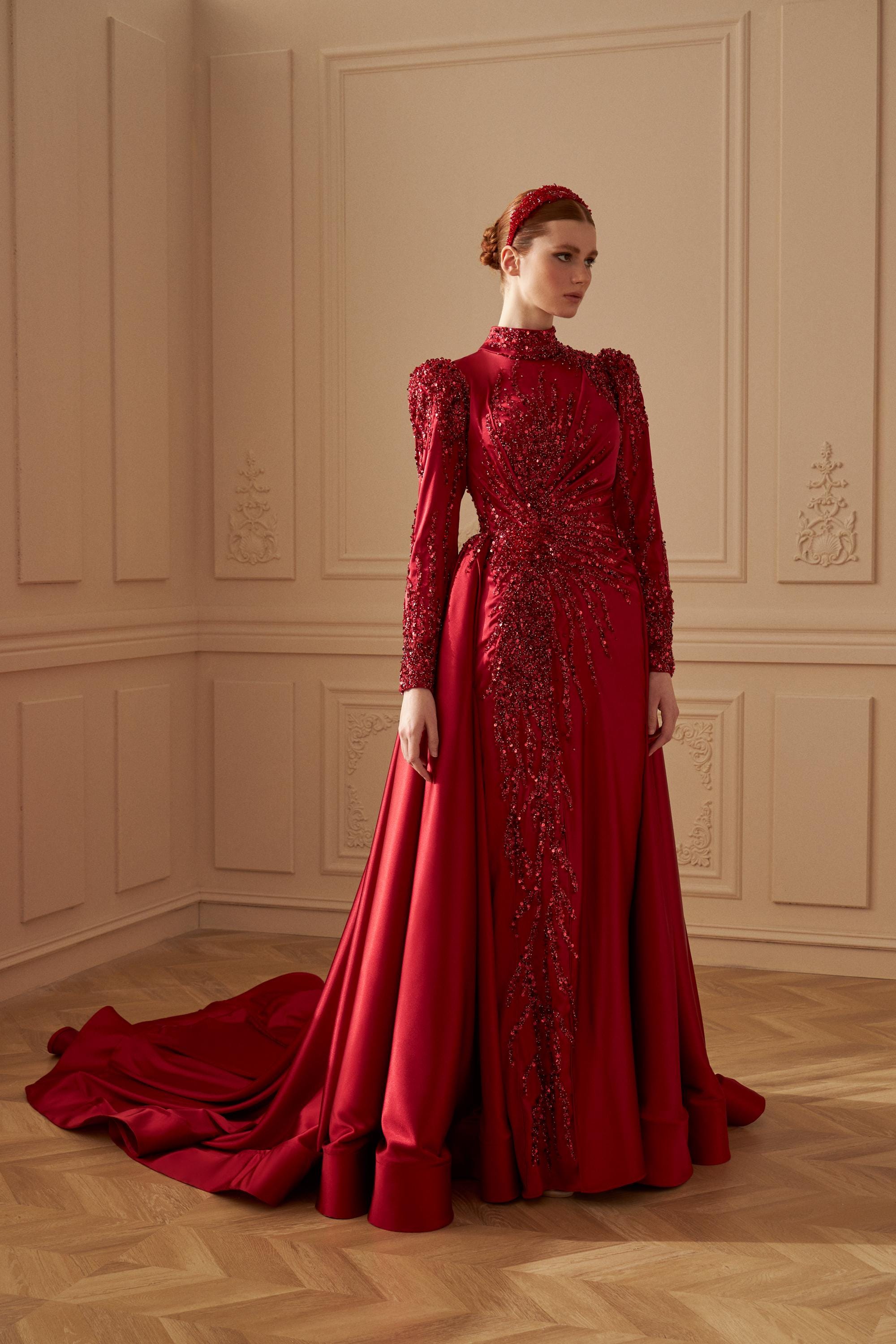 Red Henna Dress With Sparkling Lace Embroidery - Elegant and Glamorous ...