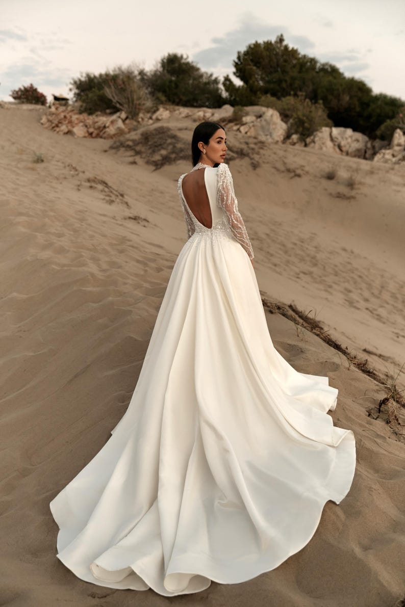 Sophisticated Mermaid Wedding Dress, Lustrous Milky Satin Gown, Elegant ...