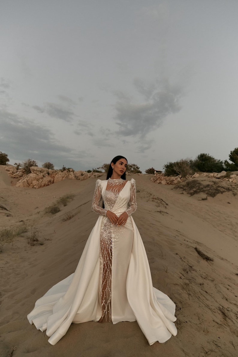 Sophisticated Mermaid Wedding Dress, Lustrous Milky Satin Gown, Elegant ...