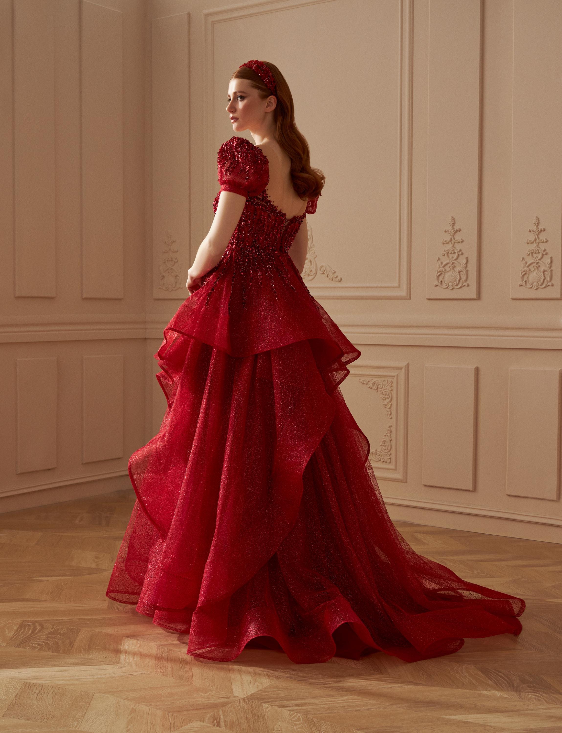 Red Henna Bridal Gown – Sparkling Stone Details, Ruffled Skirt - Etsy