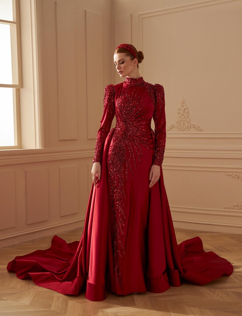 Red Henna Dress With Sparkling Lace Embroidery - Elegant and Glamorous ...