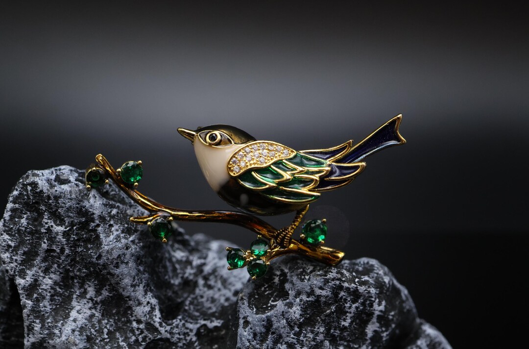Golden Sentinel Magpie Brooch – Guardian of Fortune on a Blossoming ...
