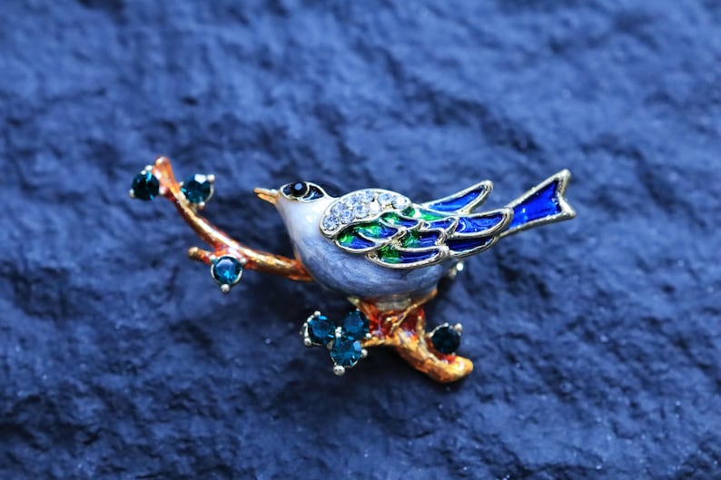 Golden Sentinel Magpie Brooch – Guardian of Fortune on a Blossoming ...