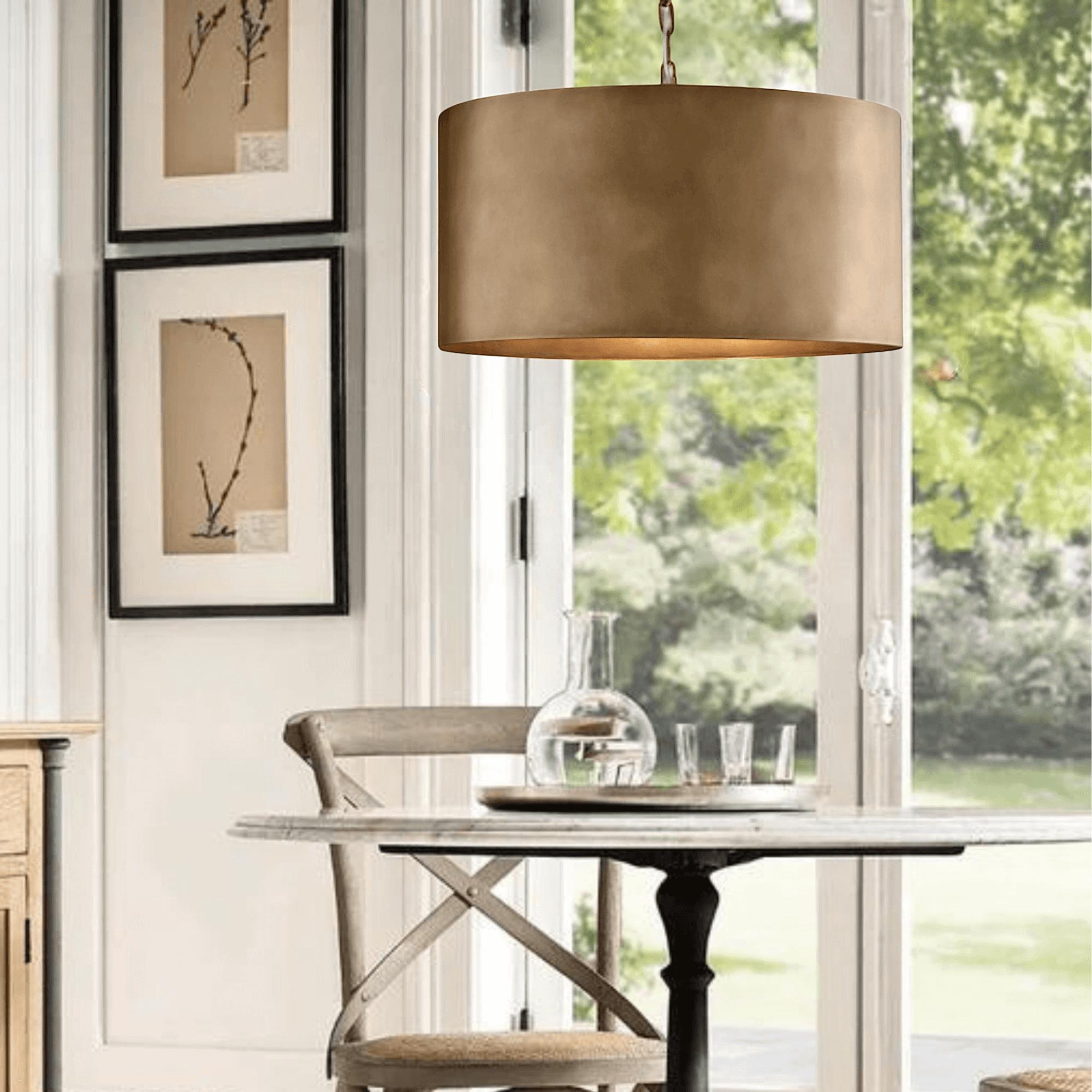 Bronze Drum Pendant Lamp — Handmade Round Ceiling Light for Kitchen ...