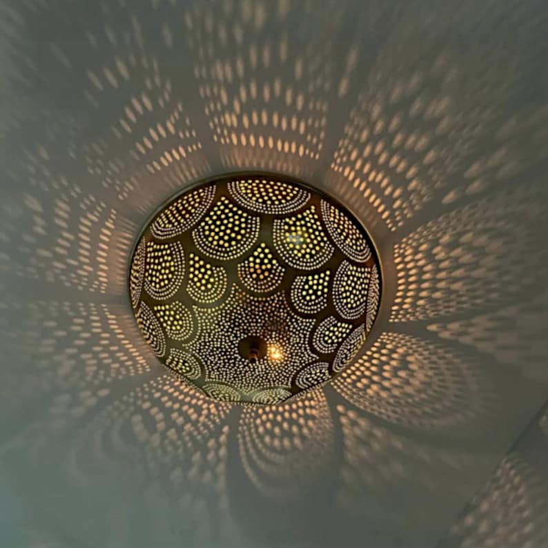 Moroccan Brass Flush Mount Ceiling Light - Handmade Lampshade for ...