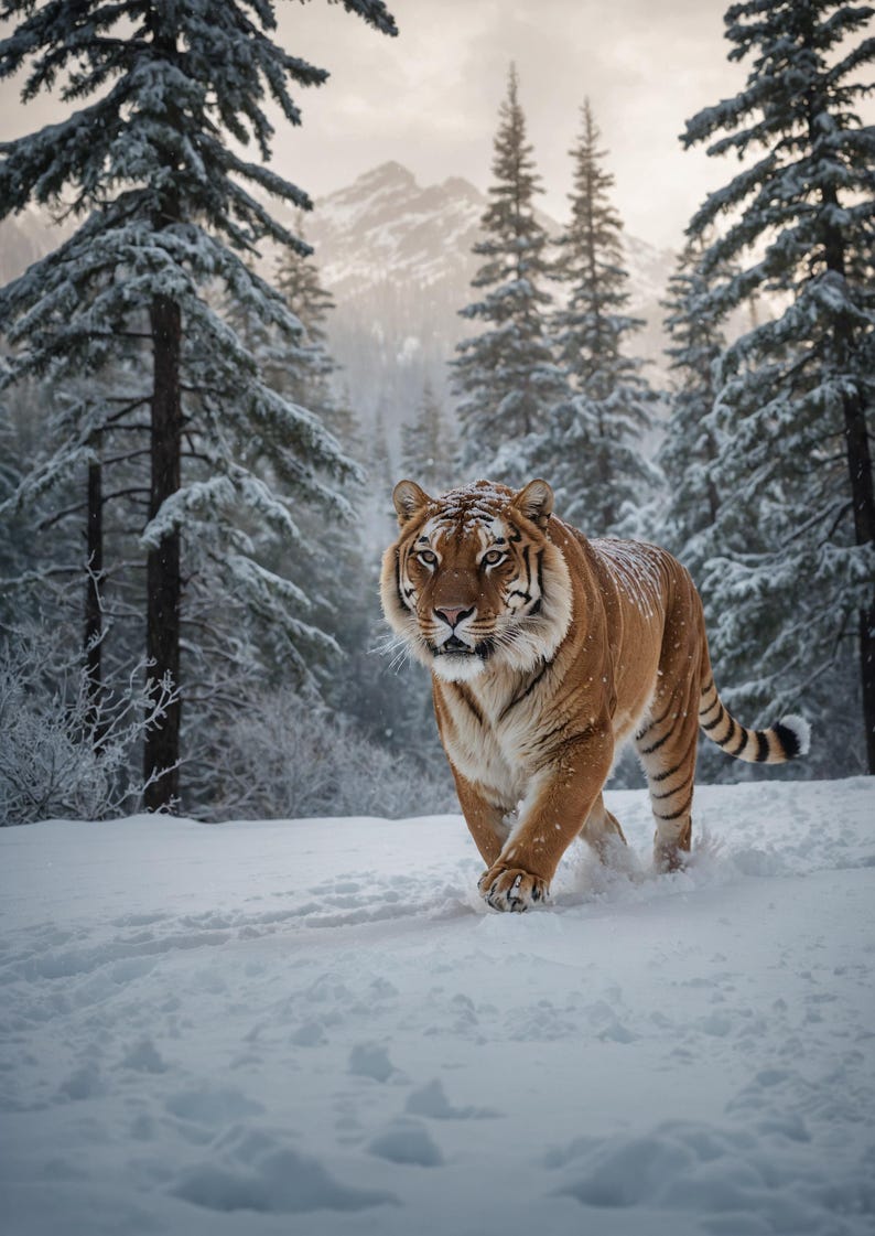 Majestic Siberian Tiger in Snowy Forest - Digital Art Download - Etsy