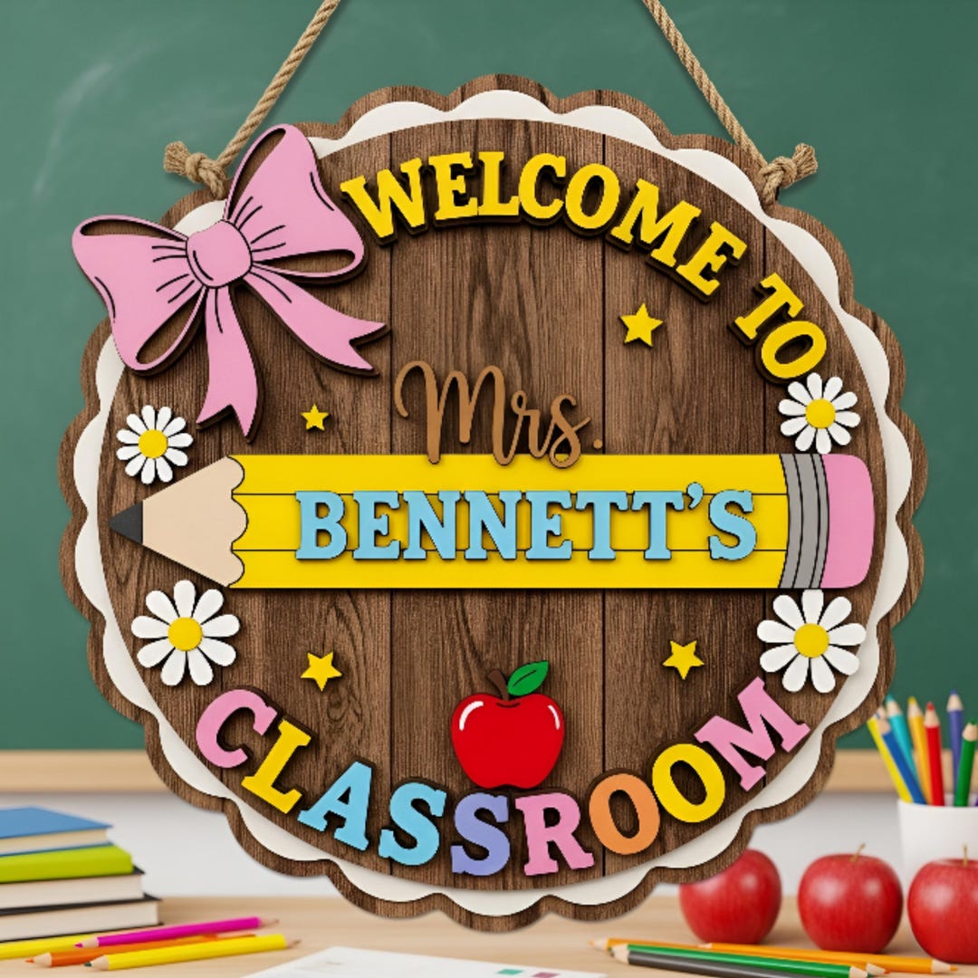 Personalized Teacher Door Sign – Welcome to Classroom Wood Sign With ...