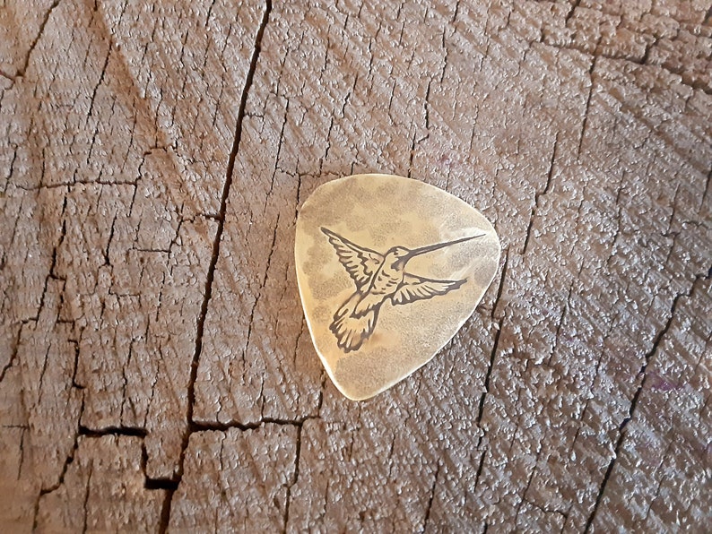 Brass Guitar Pick With Hummingbird Playable Hammered - Etsy