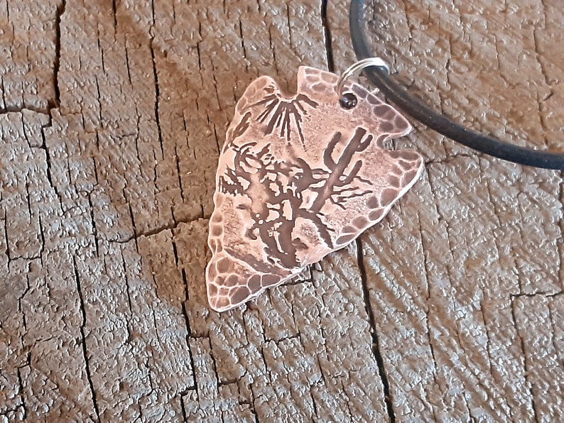 Copper Arrowhead Necklace With Desert Scene Hammered and - Etsy