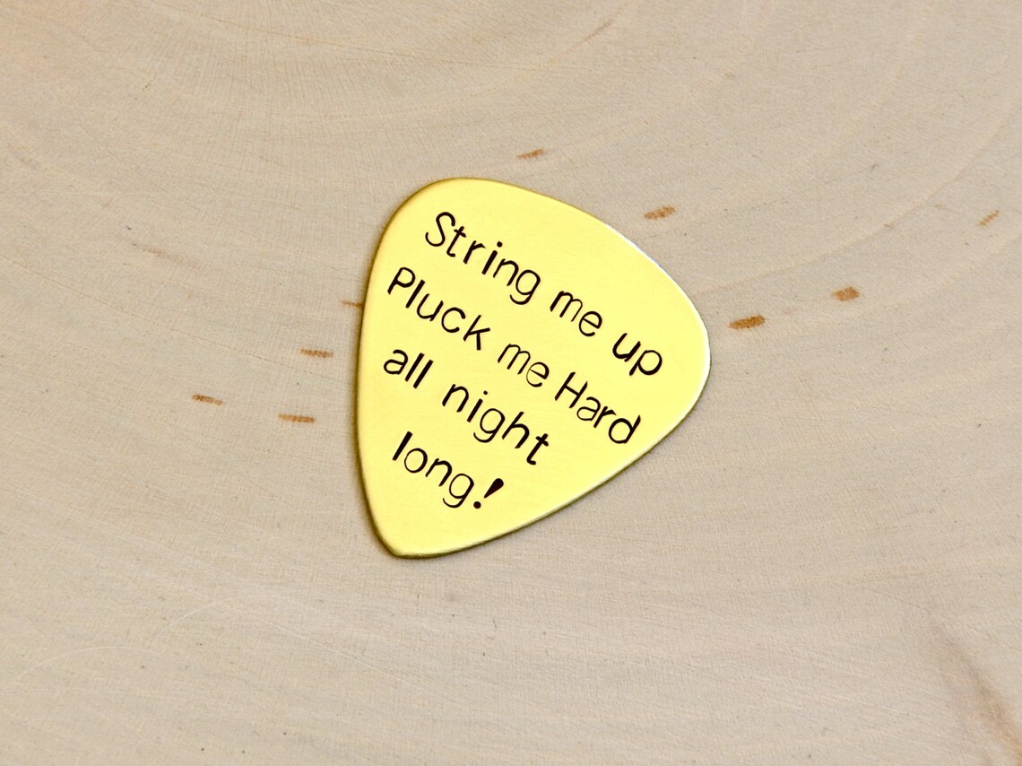 Brass Guitar Pick Handmade With String Me Up Pluck Me Hard | Etsy
