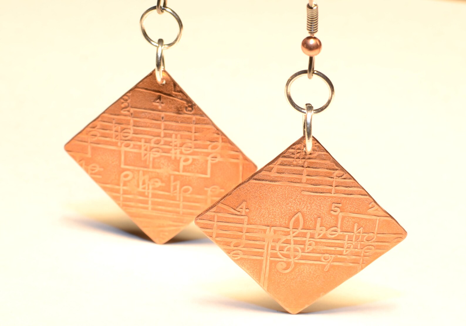 Copper Dangle Earrings With Music Notes -square - Etsy