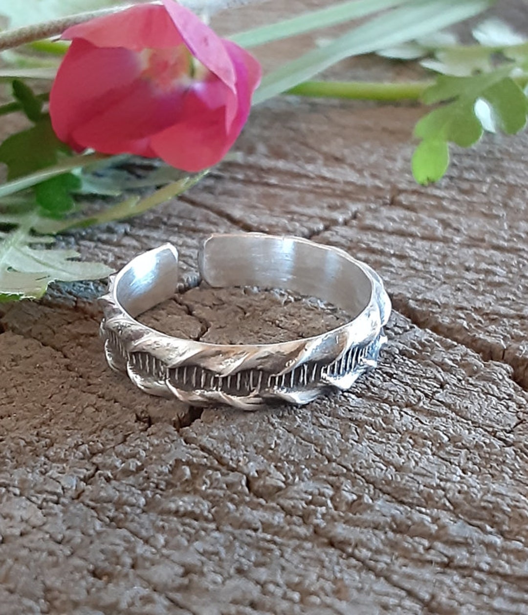 Sterling Silver Thumb Ring or Finger Ring - Adjustable - Braided Groove ...