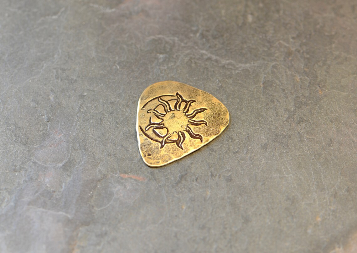 Brass Guitar Pick With Sun and Moon - Playable - Nicispicks - Etsy