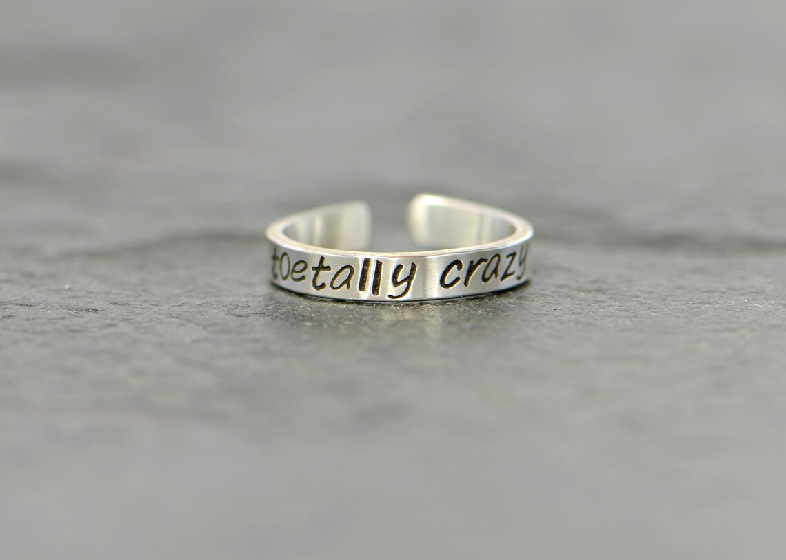 Dainty Sterling Silver Toetally Crazy Toe Ring Pun and Funny - Etsy
