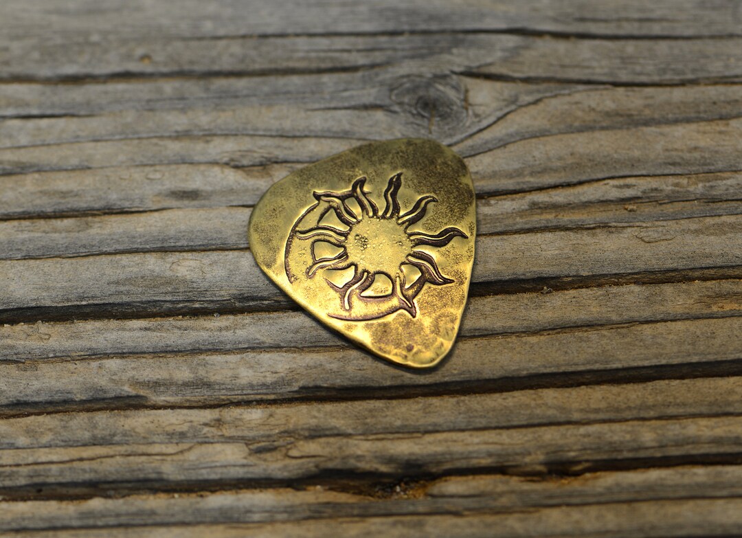 Brass Guitar Pick - Playable With Sun and Moon - Hammered Texture on ...