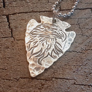 Sterling Silver Arrowhead Necklace With Eagle and Hammered Design - Etsy