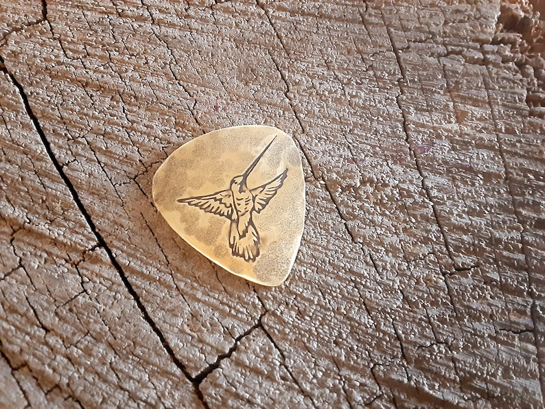 Brass Guitar Pick With Hummingbird Playable Hammered - Etsy