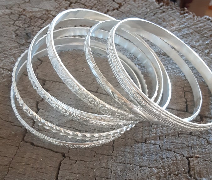 Sterling Silver Stackable Bangle Set - No Patina - Choose Your Size and ...