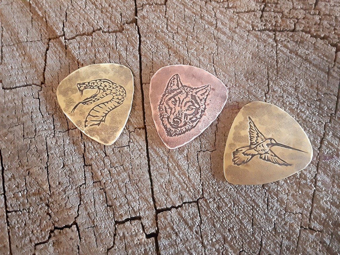 Set of 3 Metal Guitar Picks - 2 Brass Guitar Picks One Copper Guitar ...
