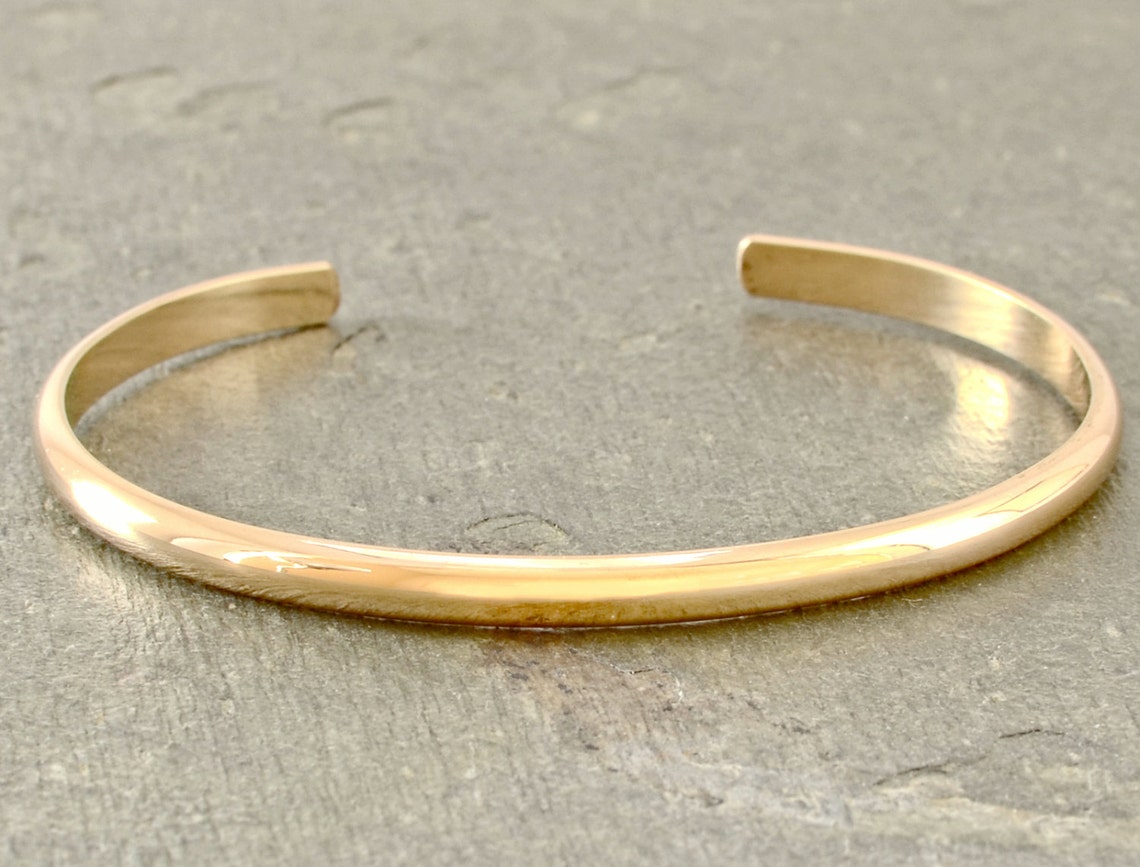 Dainty Solid 14k Gold Cuff Bracelet Half Round With Mirror Finish ...