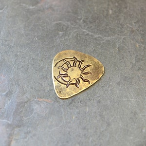 Brass Guitar Pick With Sun and Moon - Playable - Nicispicks - Etsy