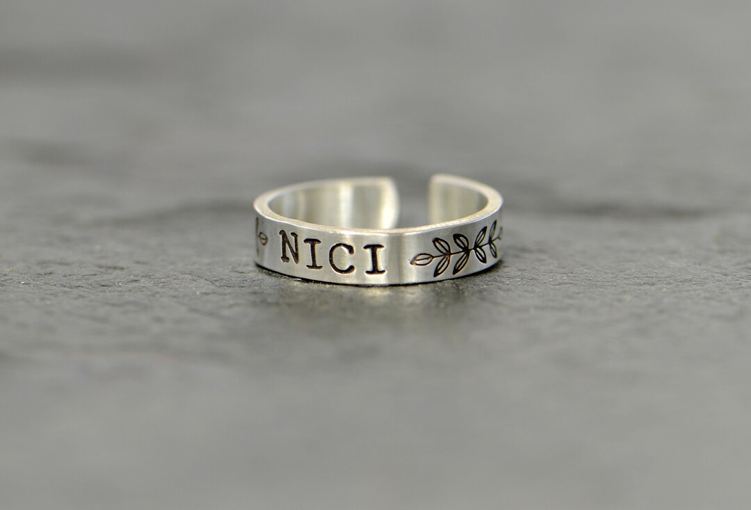 Custom Sterling Silver Toe Ring With Your Name and Leaves - Handmade ...