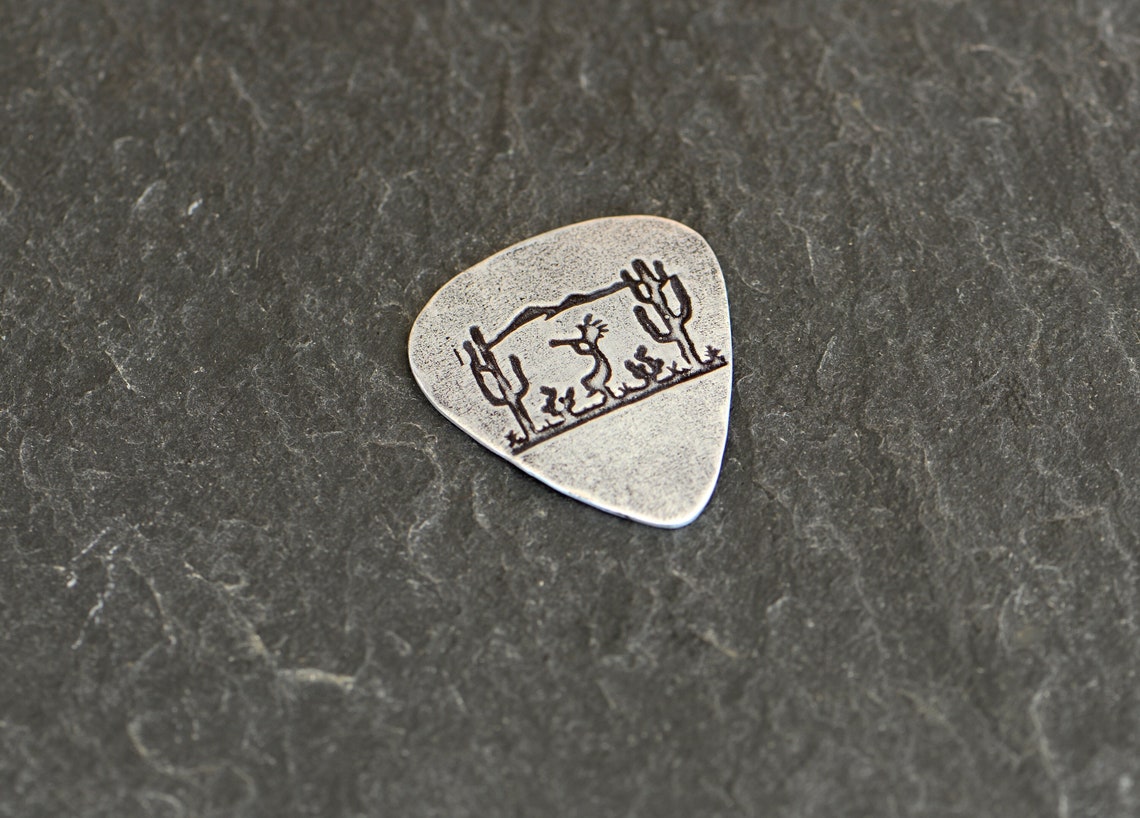 Sterling Silver Guitar Pick - Playable With Kokopelli and Saguaro Cacti ...