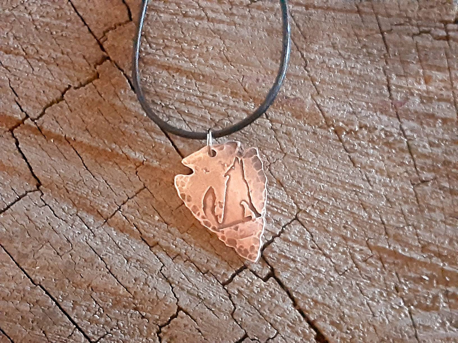 Men's copper arrowhead necklace with howling coyote and an | Etsy