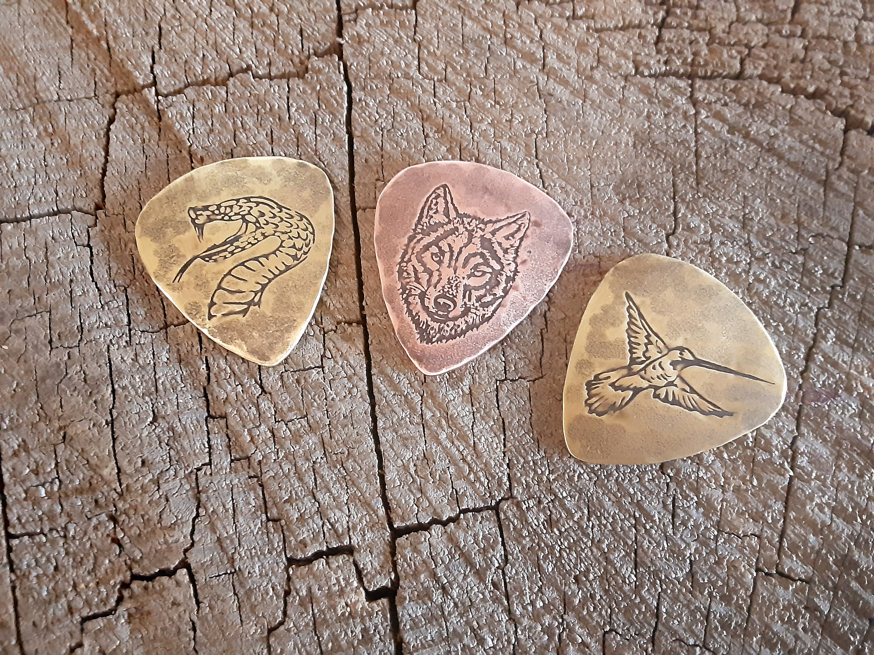 Set of 3 Metal Guitar Picks 2 Brass Guitar Picks One Copper - Etsy
