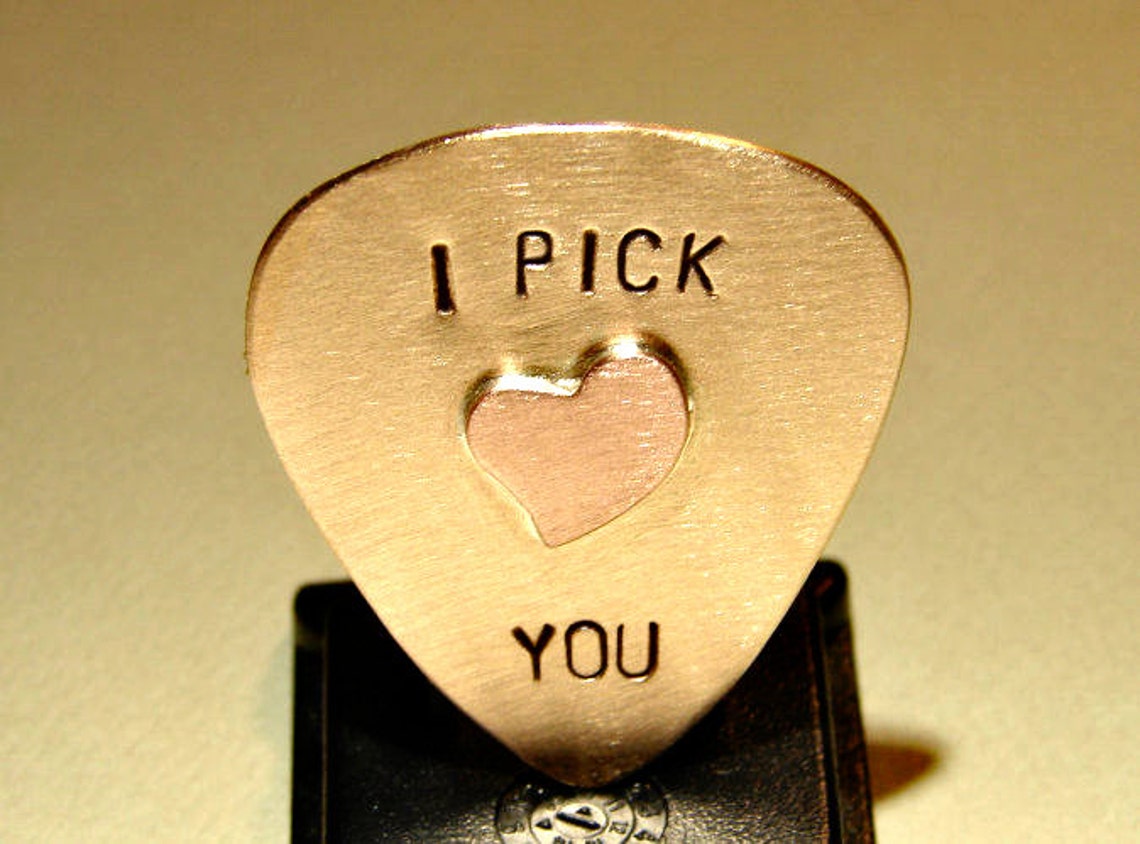Bronze Guitar Pick With I Pick You and Special Copper Heart - Etsy