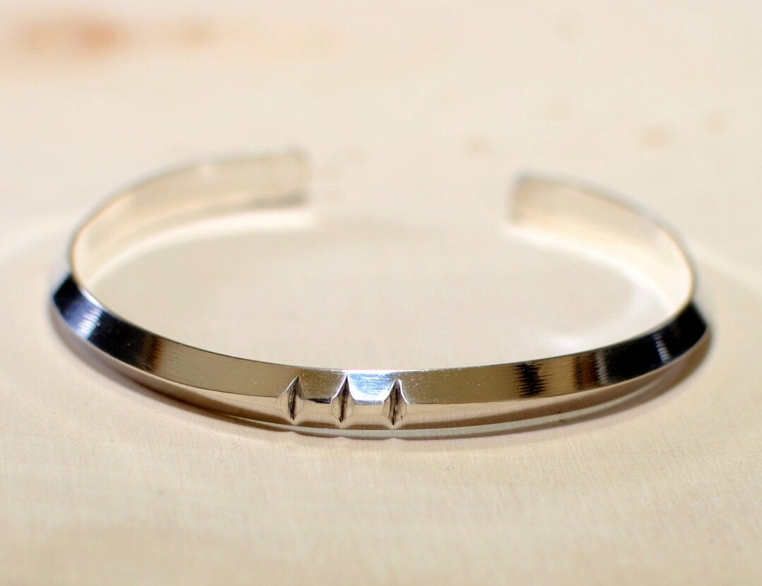 Dainty Sterling Silver Triangle Cuff Bracelet With 3 Notches - Etsy