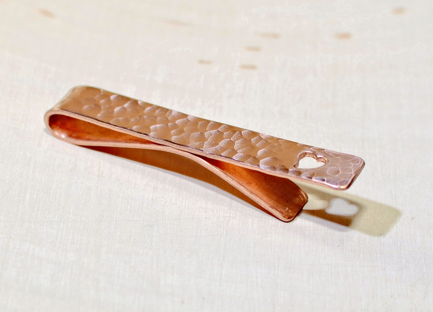 Hammered Copper Tie Clip With Heart and Shining Love for - Etsy