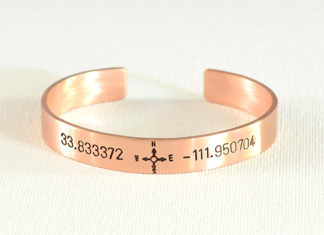 Copper Cuff Bracelet With Gps Coordinates for You to Customize - Etsy