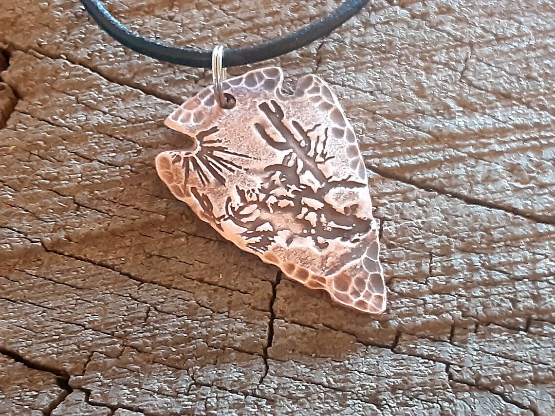 Copper Arrowhead Necklace With Desert Scene Hammered and - Etsy