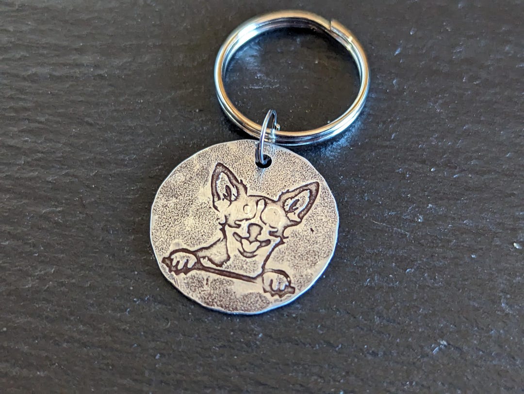 Silver Round Dog Tag With a Cute Dog on the Front and Your Custom Dog ...