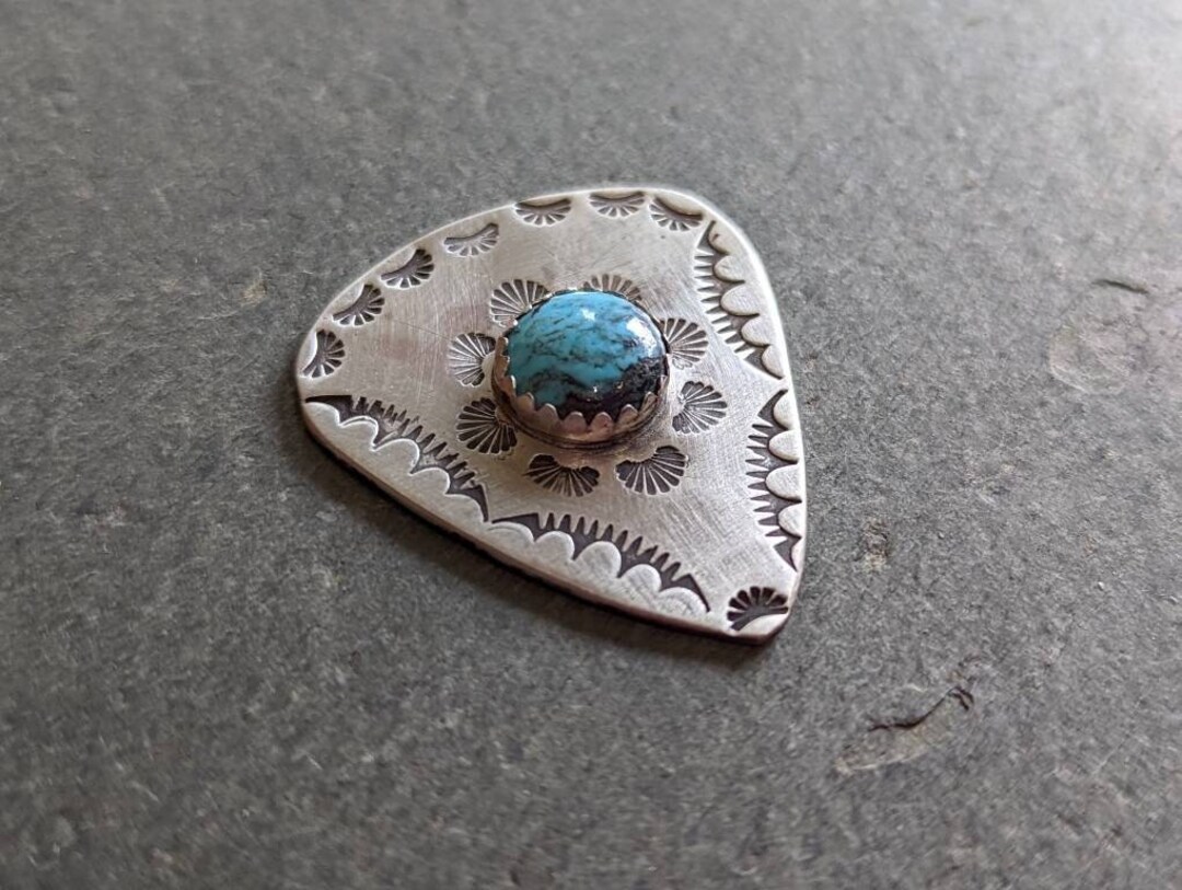 Sterling Silver Guitar Pick With 10 Mm Real Turquoise Stone in Middle ...