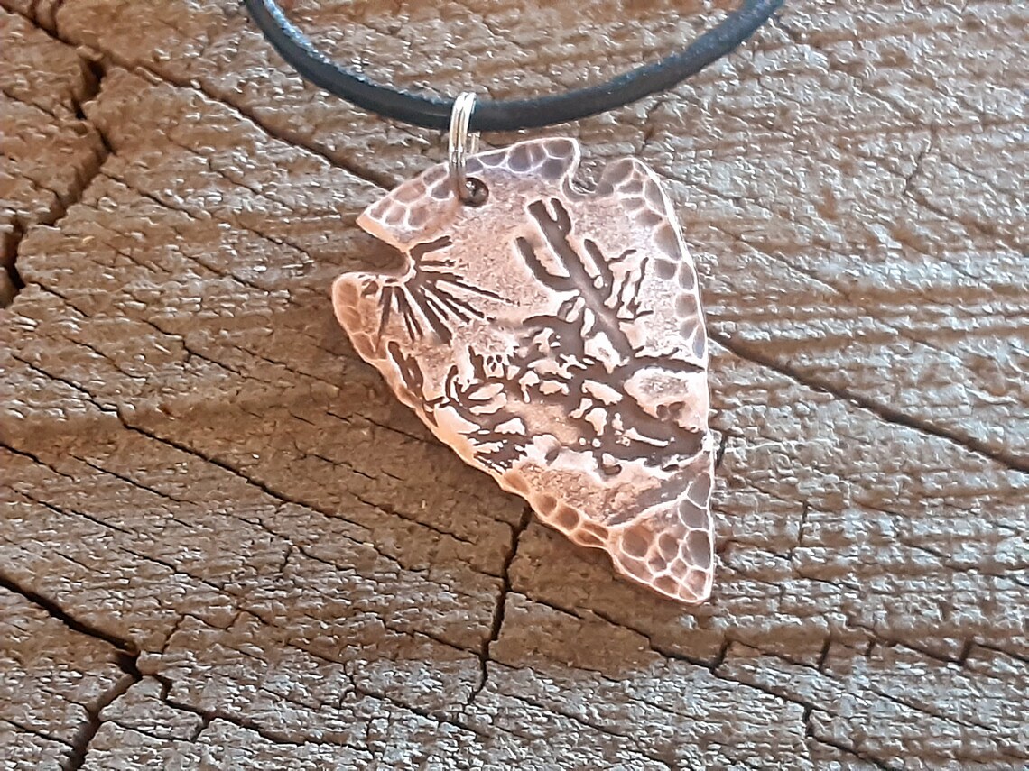 Copper Arrowhead Necklace With Desert Scene Hammered and - Etsy