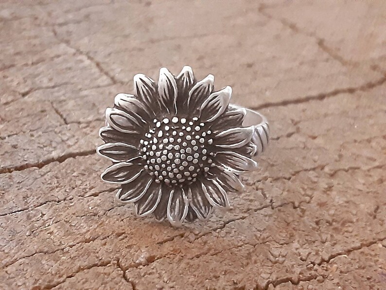 Sterling Silver Sunflower Ring - Etsy