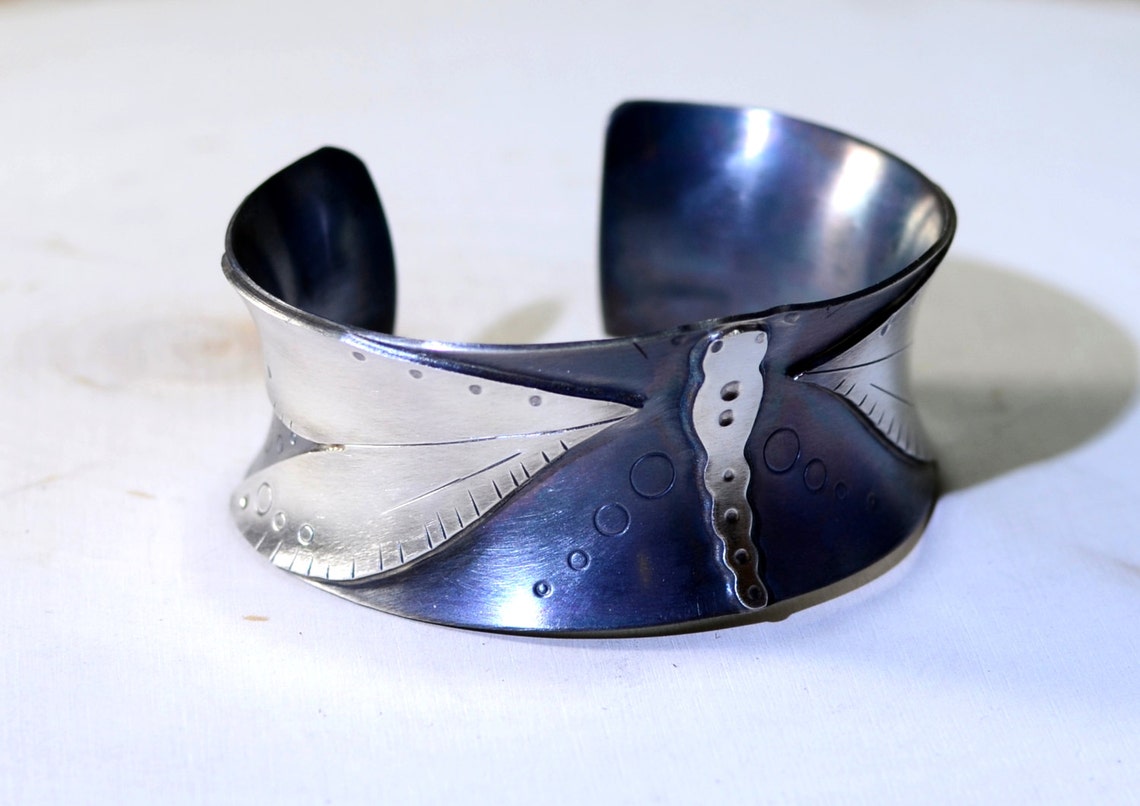 Sterling Silver Dragonfly Cuff Bracelet With Anticlastic Shape and ...