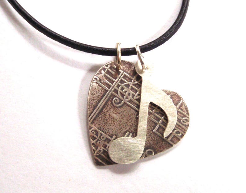 Silver Heart With Music Notes Necklace Black Greek Leather - Etsy