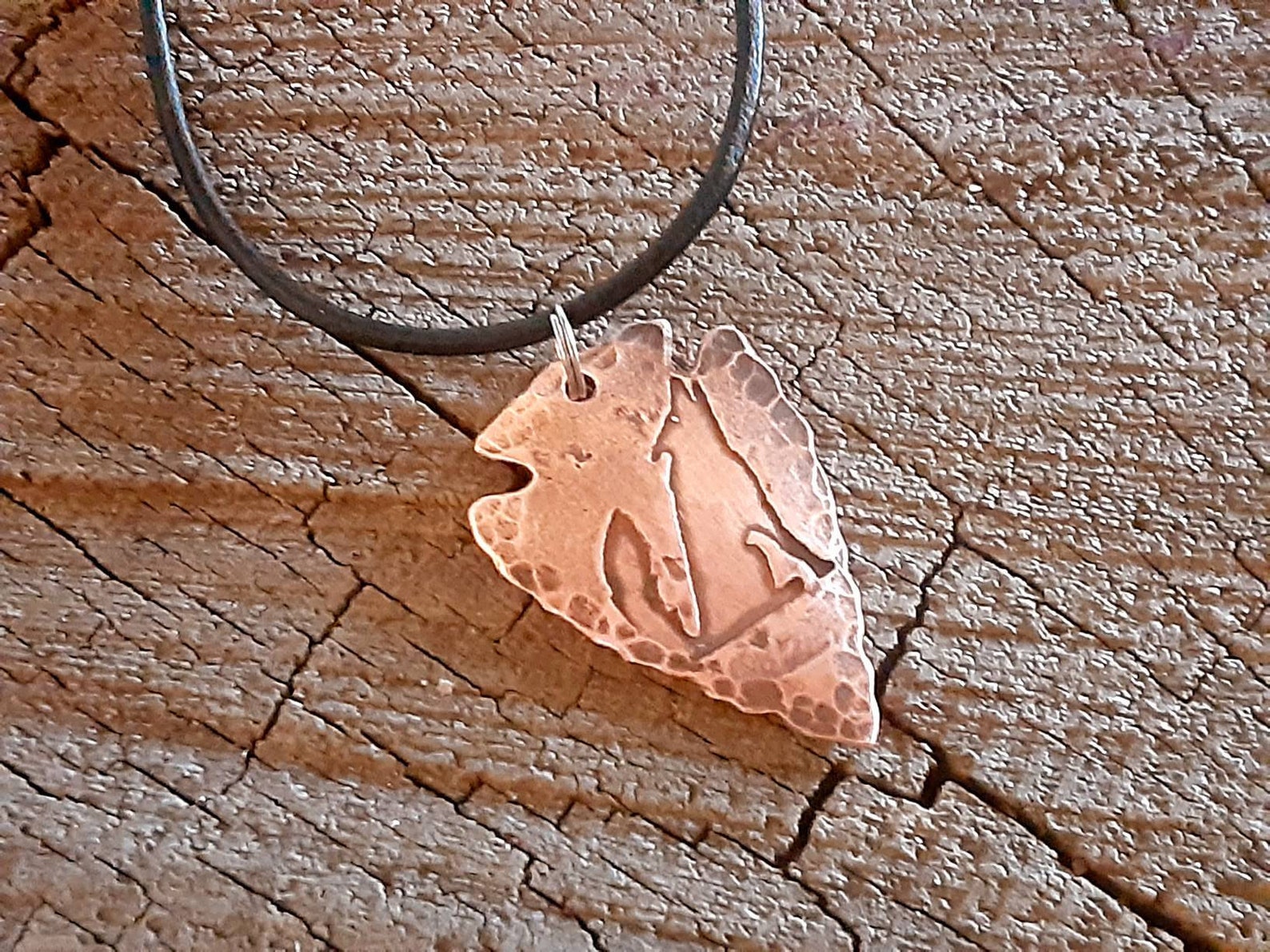 Men's copper arrowhead necklace with howling coyote and an | Etsy
