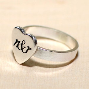 Personalized Heart Ring With Custom Band and Engraved Silver Heart ...