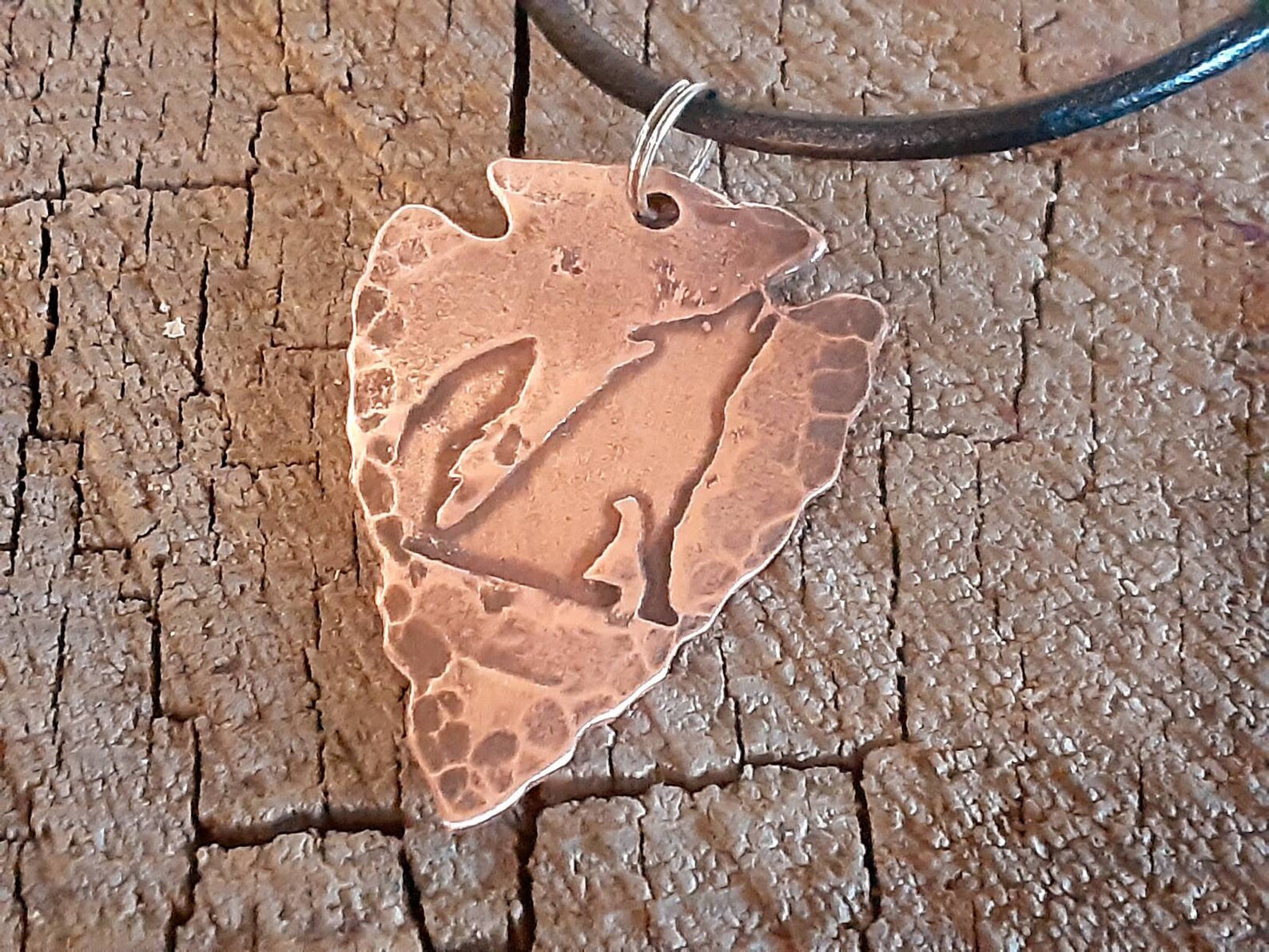 Men's copper arrowhead necklace with howling coyote and an | Etsy